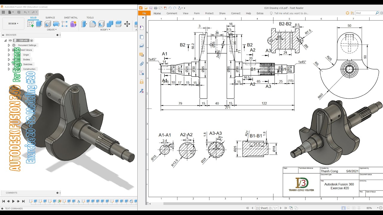 Autodesk Fusion 360 Exercise 20 -3D Modeling #20+ Music background ...