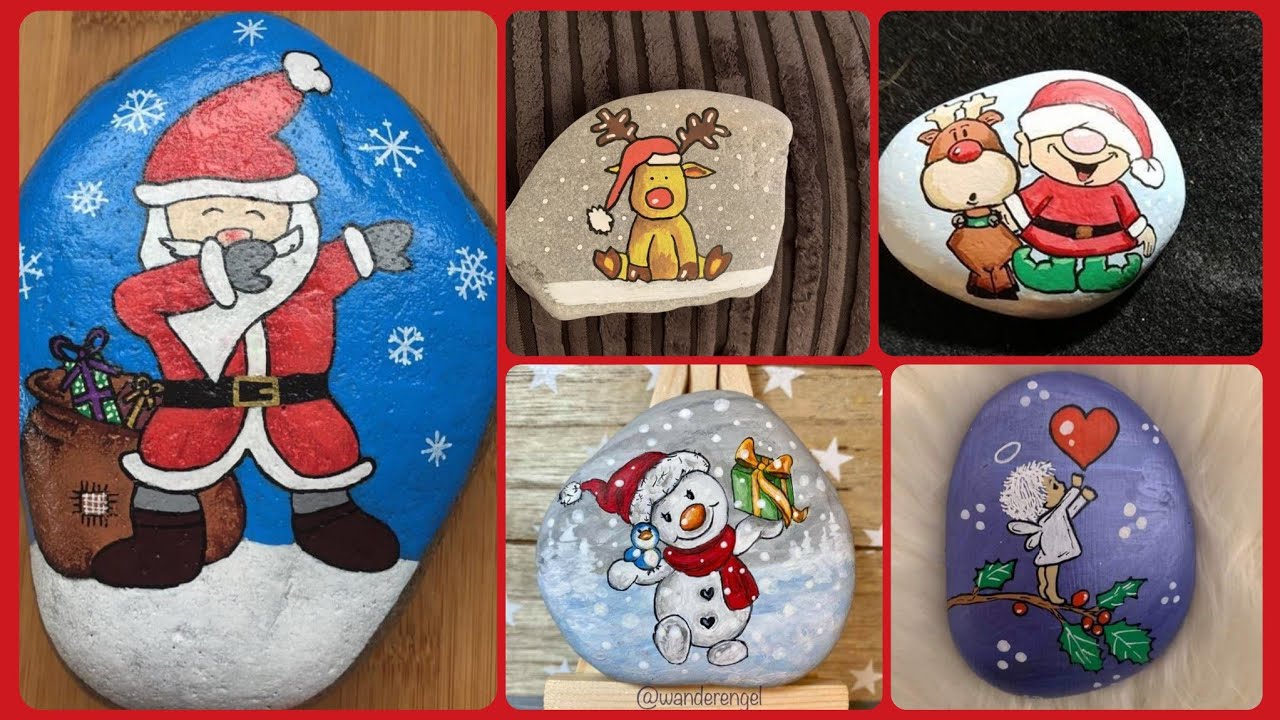 santa Christmas pebble painting designs ||fabulous stone craft for ...