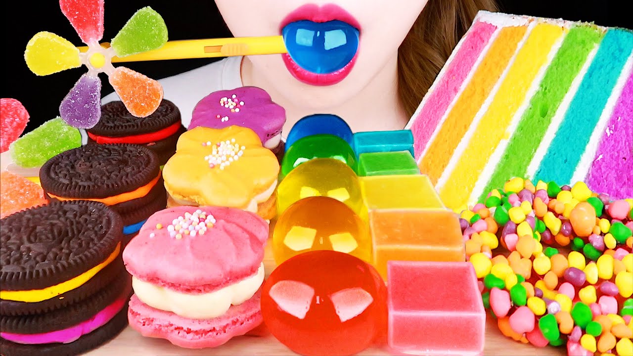 ASMR RAINBOW OREO, DROPLET JELLY, JEWELRY JELLY, MACARON, CAKE *RAINBOW ...