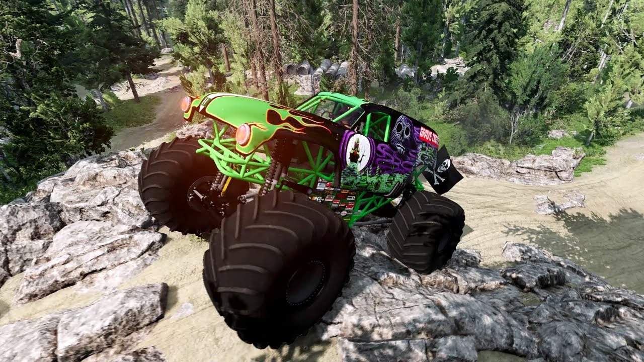 BeamNG - Monster Truck "Grave Digger" Rock Challenge!!! - YouTube