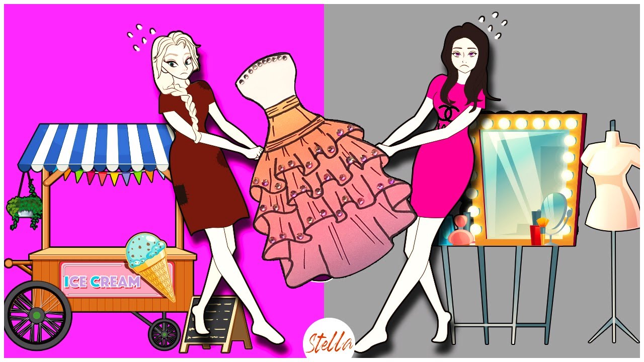 Paper dolls - Poor girl dressing up rainbow skirt and becoming star ...