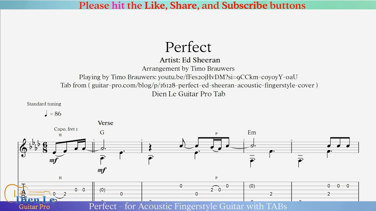Perfect - for Acoustic Fingerstyle Guitar with TABs - YouTube