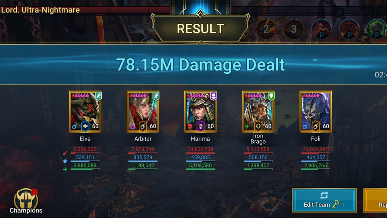 Raid Shadow Legends, 1key UNM 78m Clan Boss with Harima & Brago. - YouTube