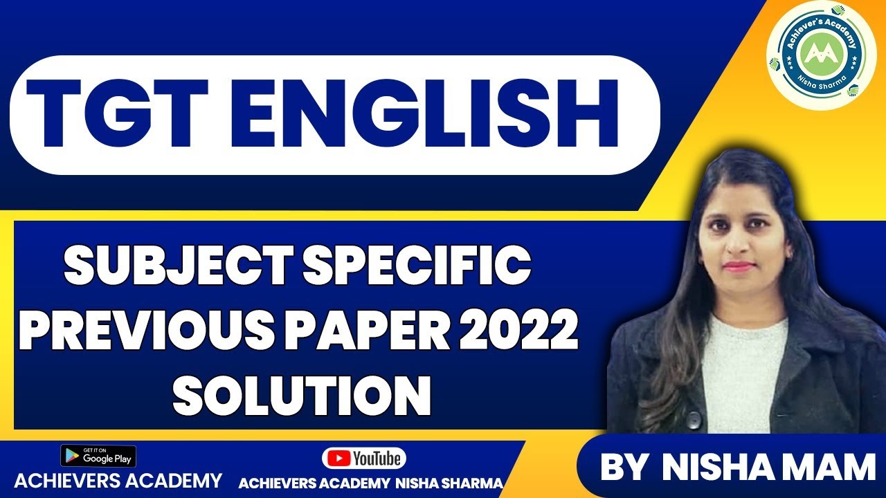 TGT English Subject Specific Paper 2022 Solution By Nisha Sharma ...