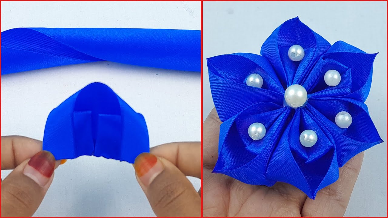 How to make ribbon flower/Ribbon easy making Tutorial/Ribbon flower ...