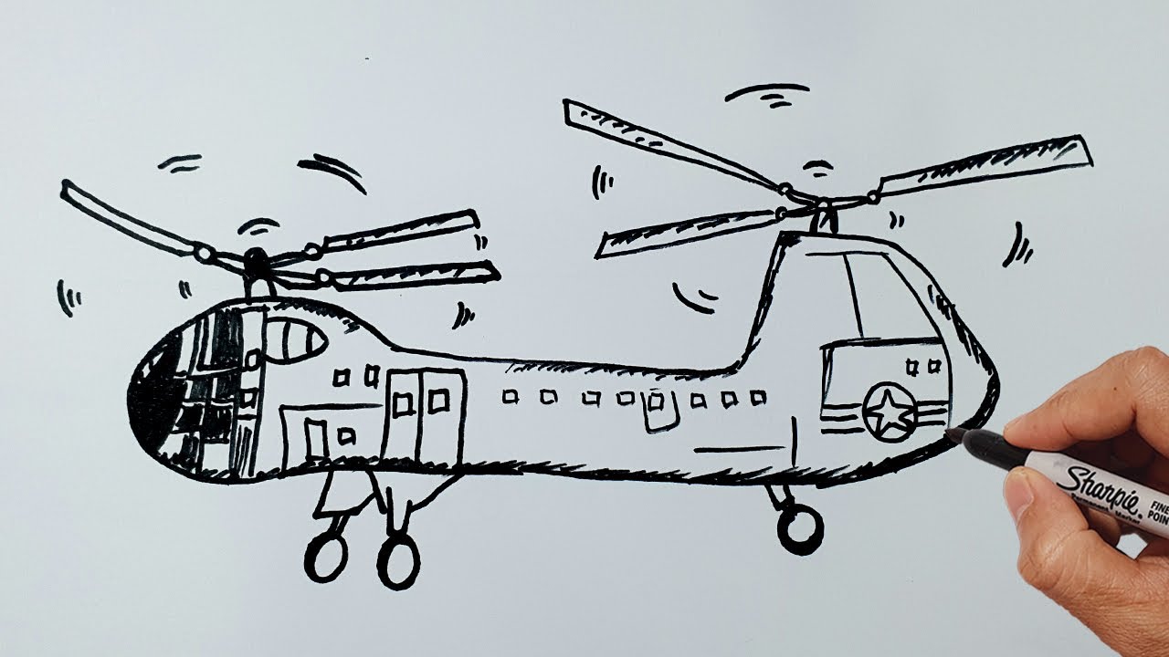 How To Draw A Transport Helicopter Chinook - YouTube