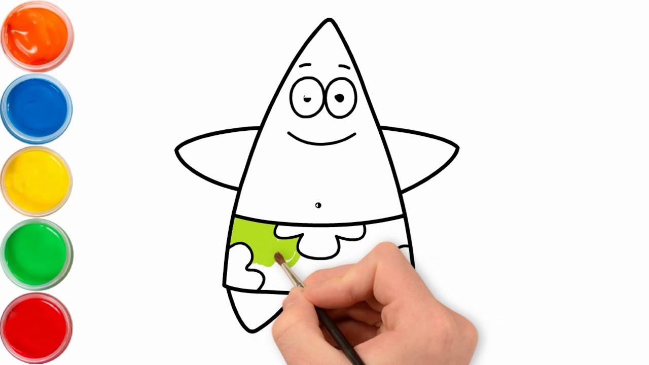 How to draw and color PATRICK STAR for kids EASY and STEP BY STEP? 😍🌹 ...