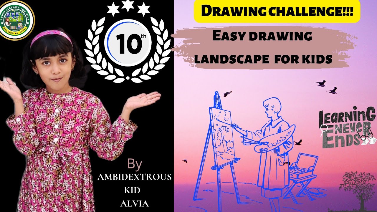 10 days drawing challenge by both hands at same time/Easy Landscape ...