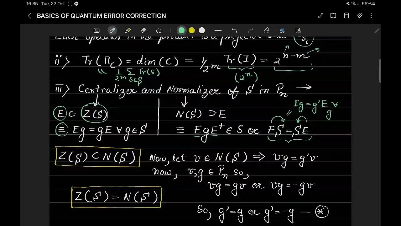 Quantum Error Correction 5: Normalizer of Stabilizer group and error correction conditions - YouTube