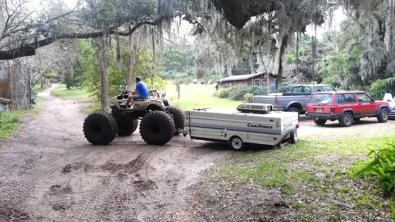 Moving camper with golf cart - YouTube
