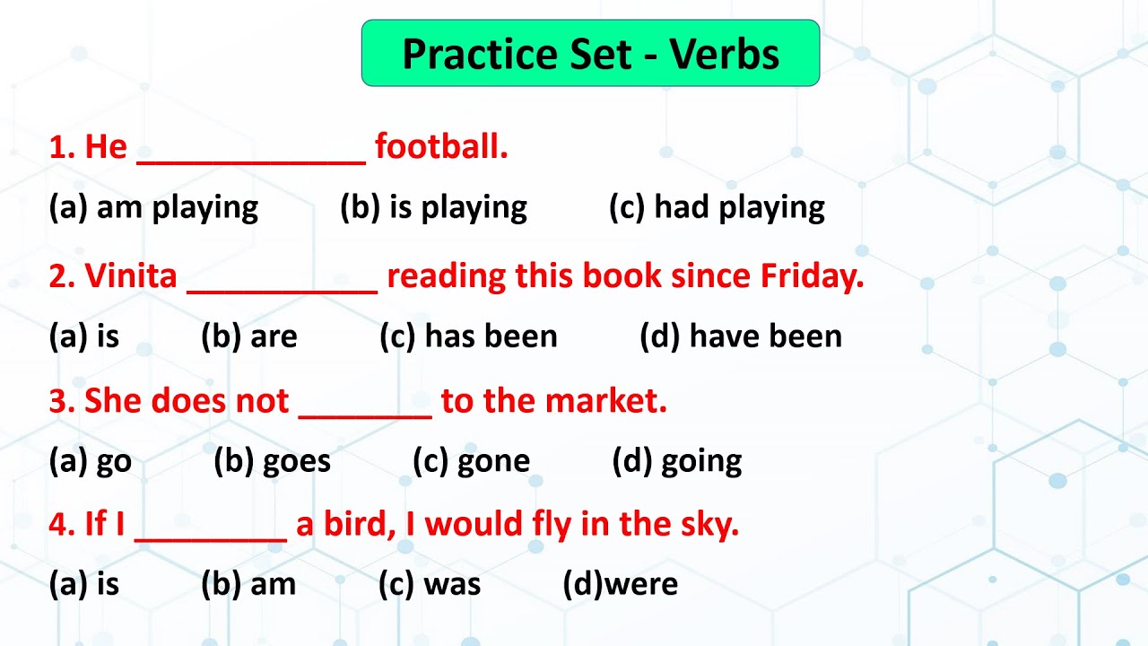 Verbs Practice Set | Verbs in English Grammar | Verbs Objective ...