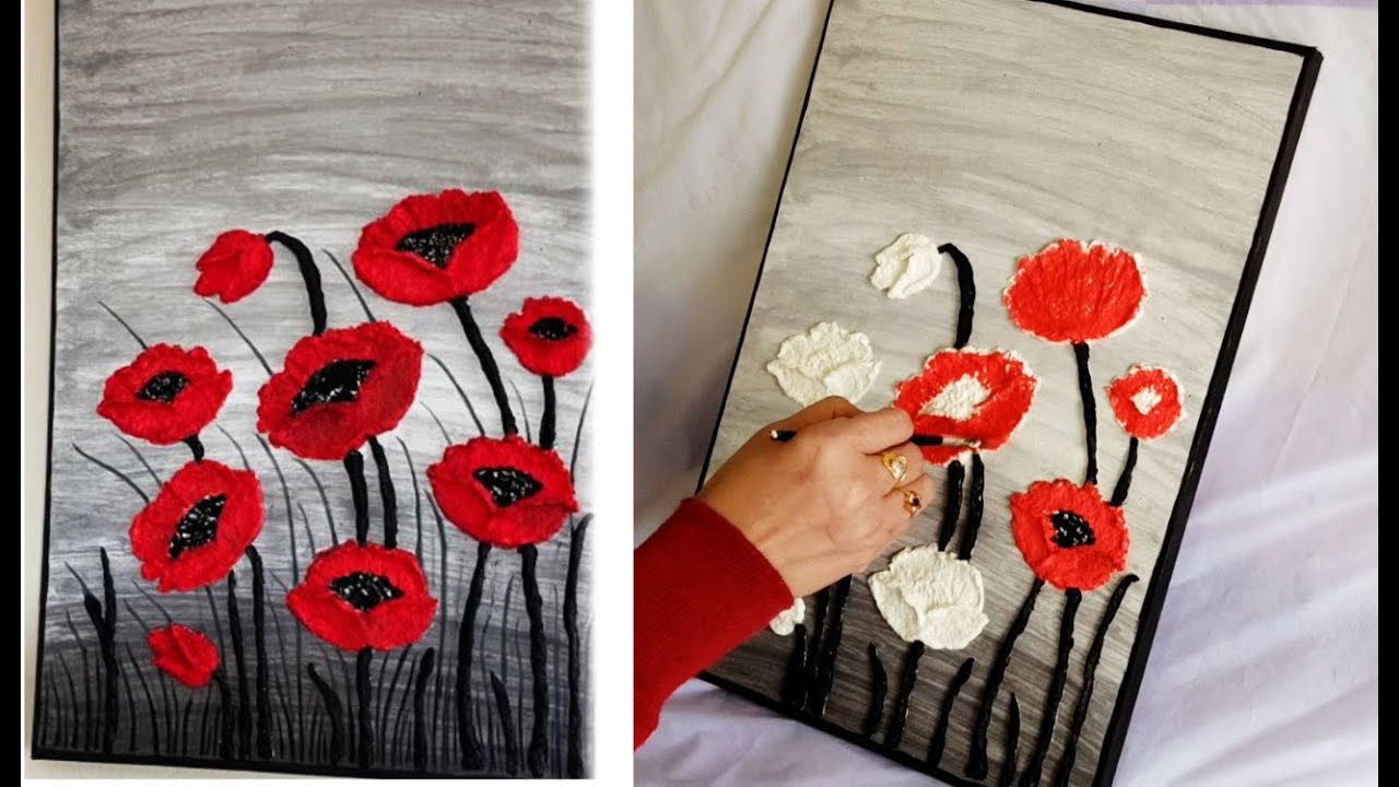 TUTORIAL: Making Poppy Flower artwork with tissue paper - YouTube