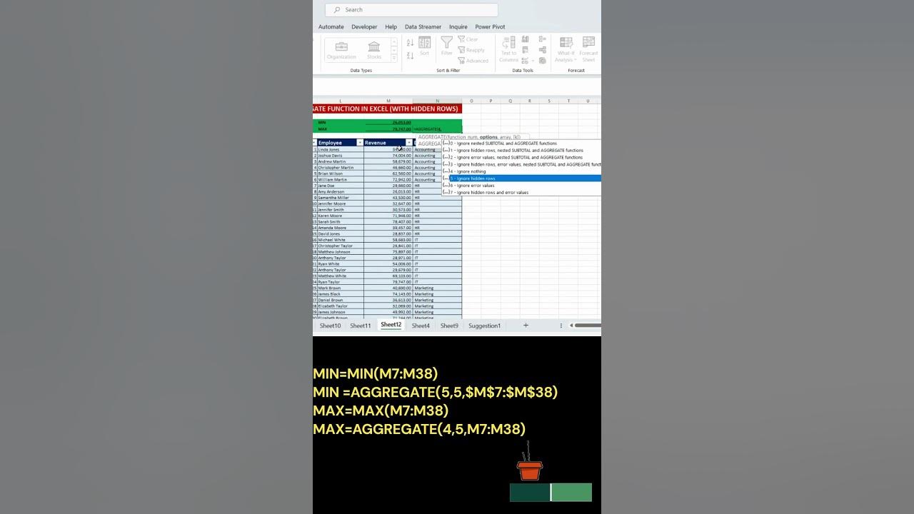shorts l How to use aggregate function for hidden cells l #excel #exceltips #exceltutorial ☝️👌 ...