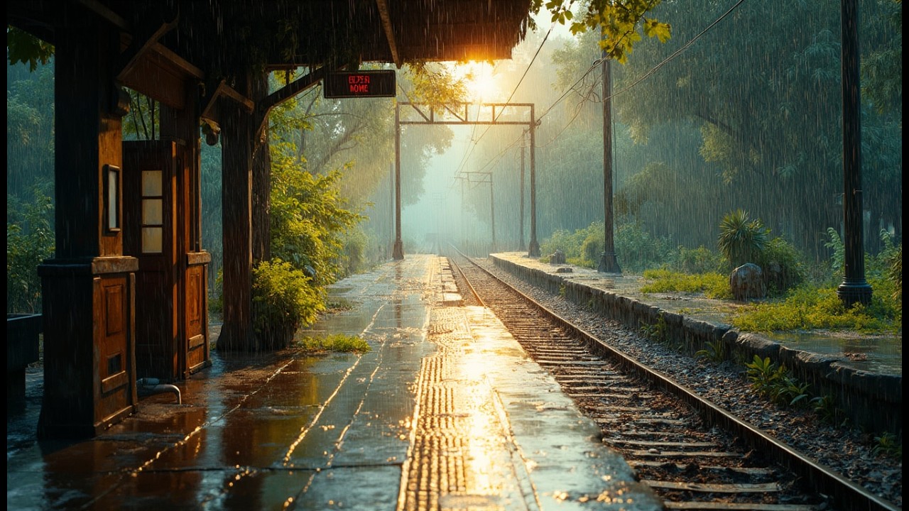 Calm Rainy Train Station 🚂🌧 | 30 Min Peaceful Music - YouTube