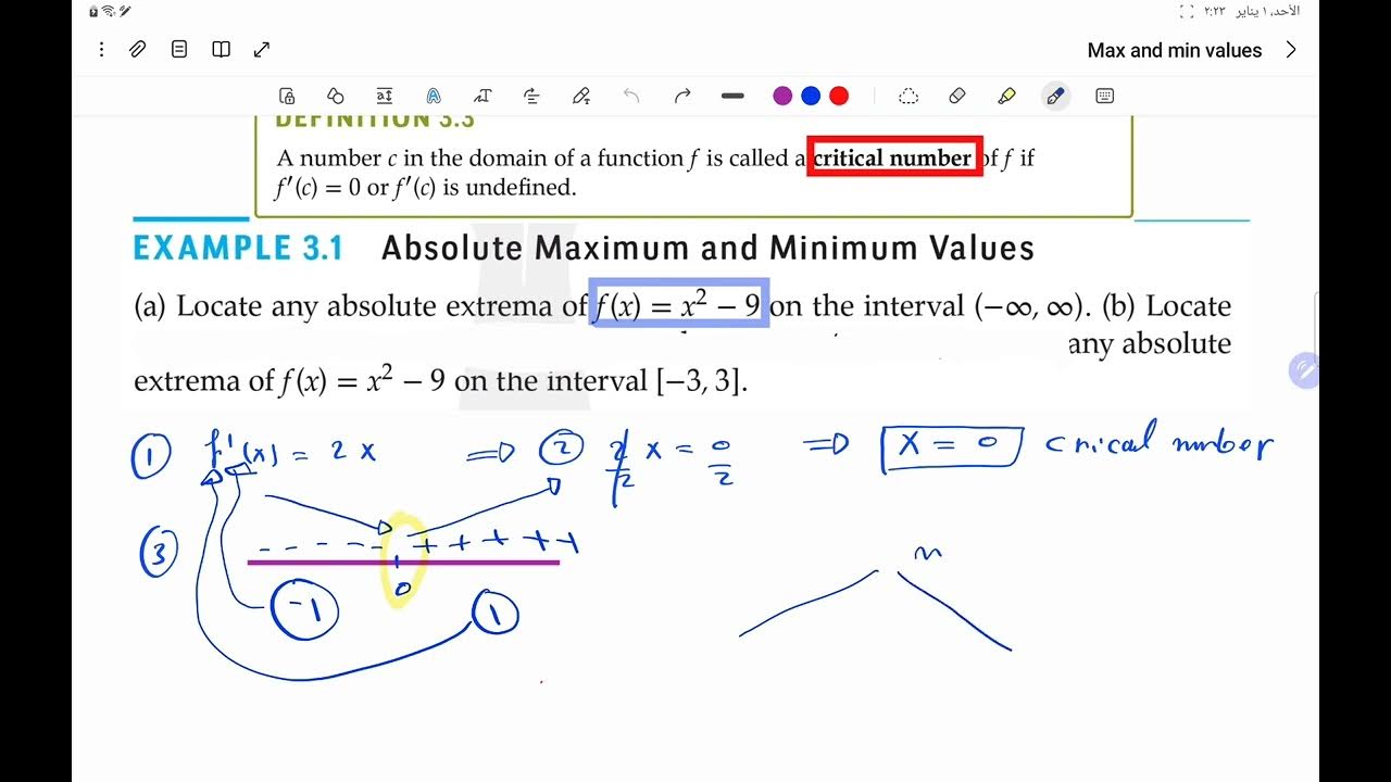 critical numbers, exterma, max. and min. value of a polynomial function - YouTube