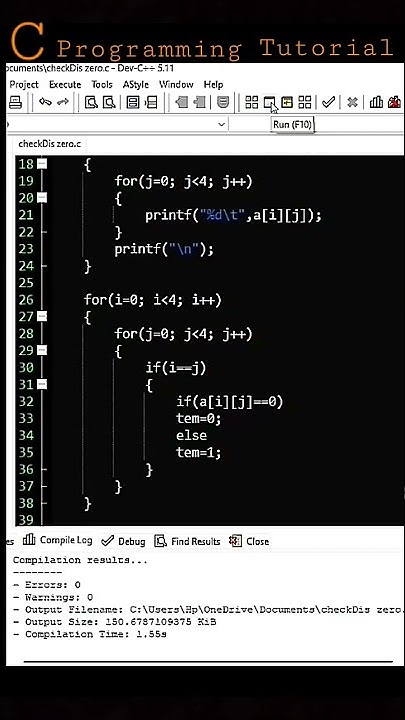 C Program To Check Diagonal Of A Matrix Whether It Is Zero Or Not Cprogram Coding Shorts 