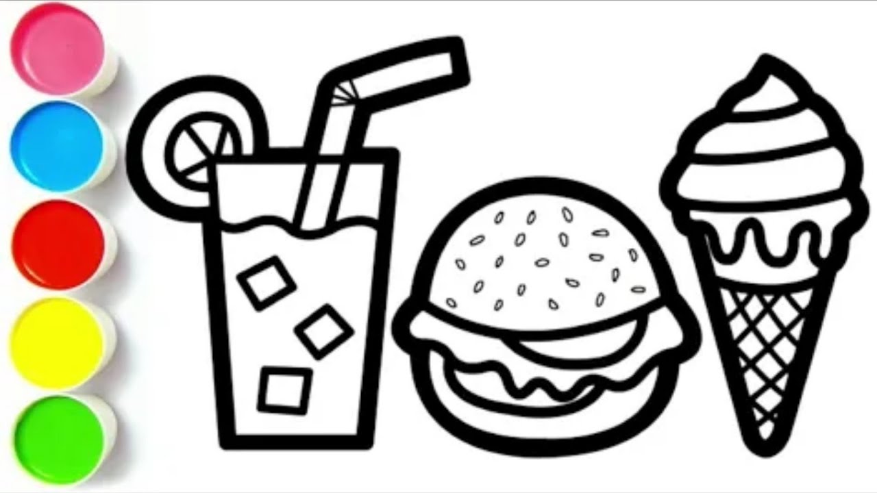 Fast food drawing painting and colouring for kids | How to draw fast ...