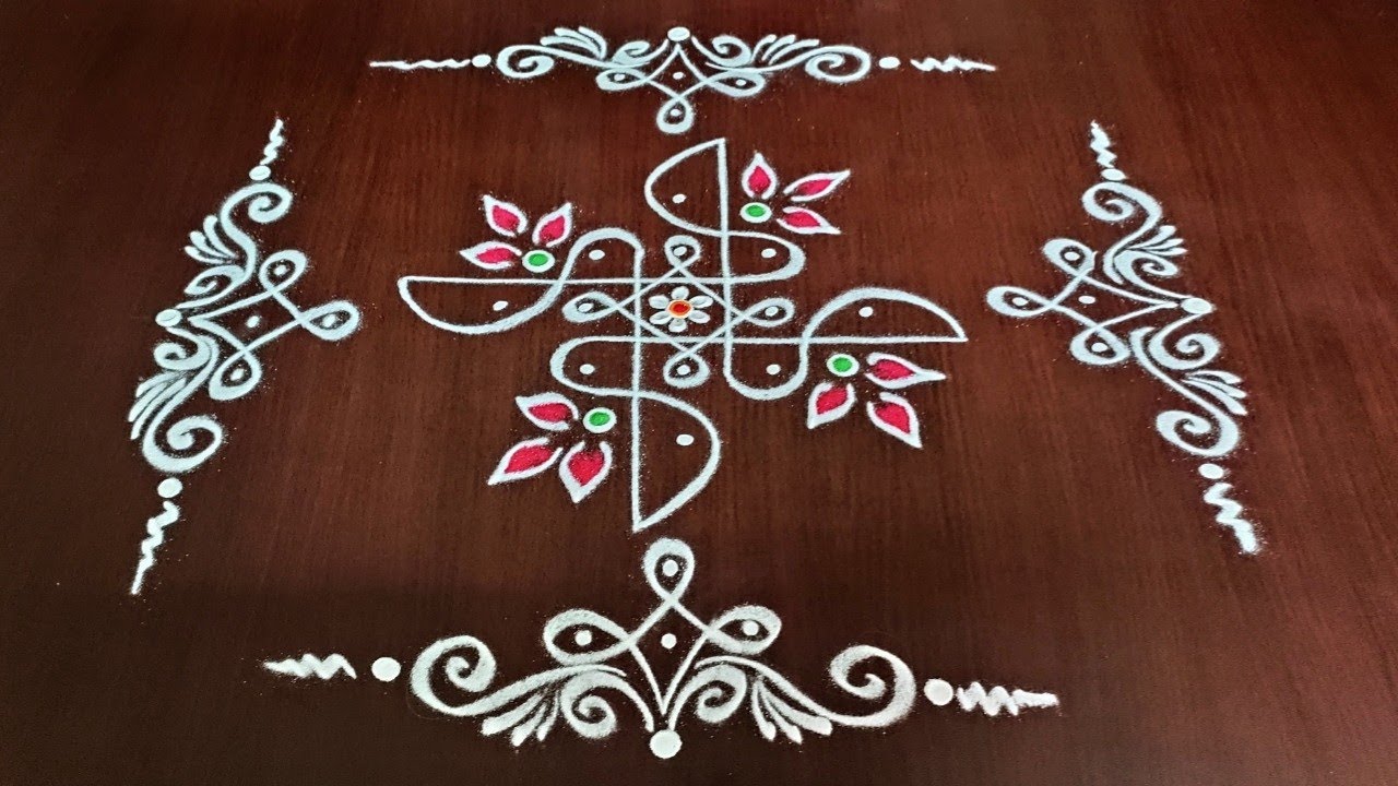 Daily rangoli designs with side borders | Easy sikku kolam | Friday ...