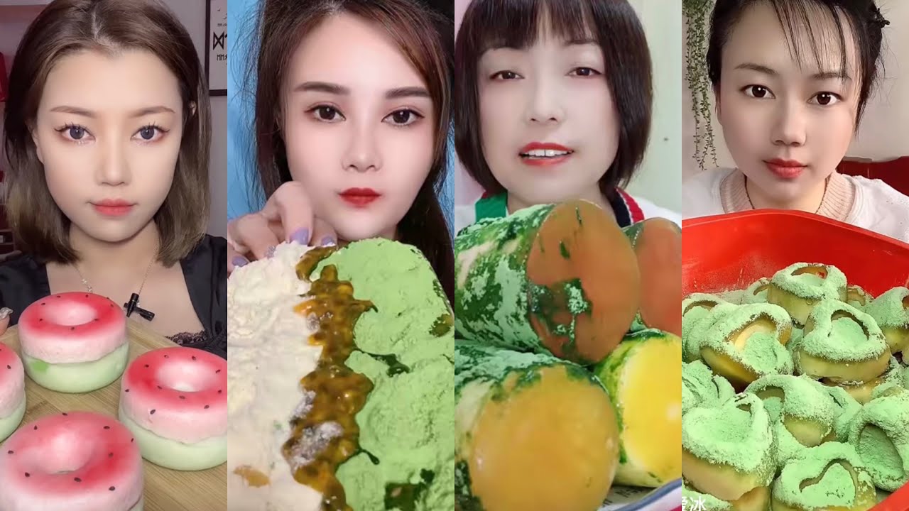 Foam ice eating asmr/ foam ice with different flavors matcha/milk ...