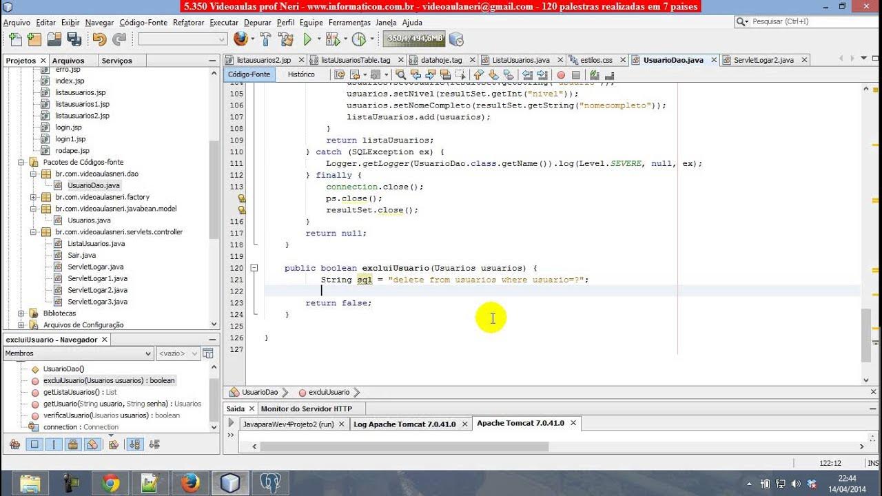 aula 5388 java para web 4 Criando DAO delete para excluir registro do banco com Model - YouTube