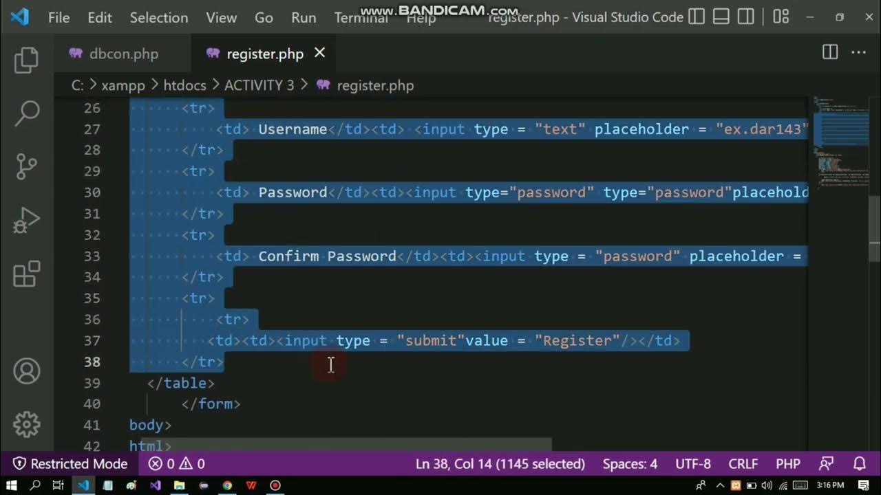 ACTIVITY 3 BASIC REGISTRATION FORM PHP WITH MYSQL DATABASE - YouTube