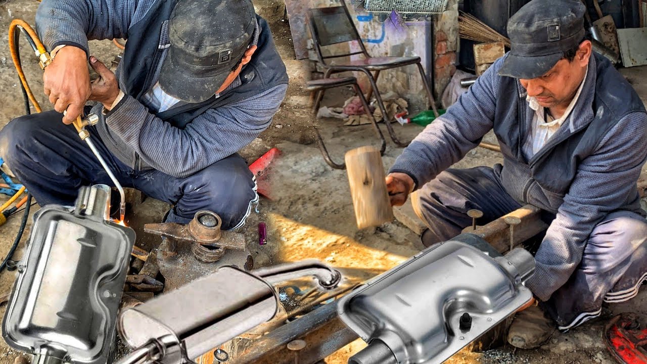 Their crafty fingers making car Exhaust Muffler in primitive conditions ...