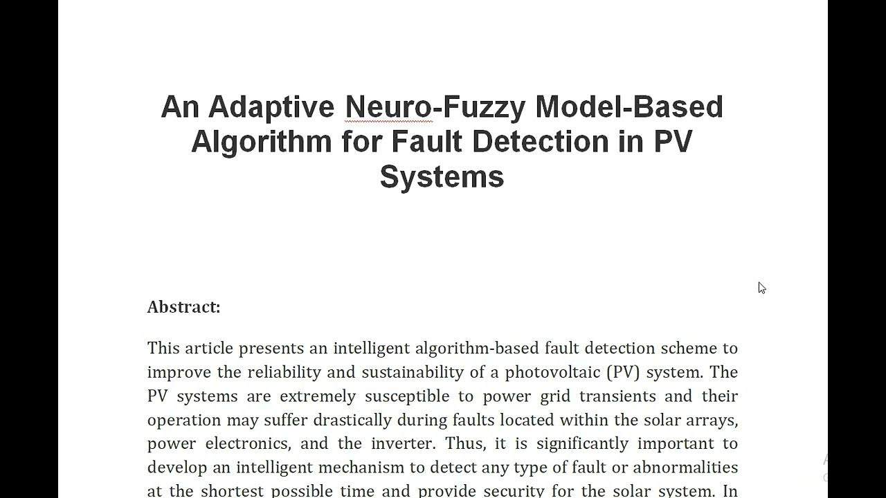 An Adaptive Neuro Fuzzy Model Based Algorithm for Fault Detection in PV Systems - YouTube