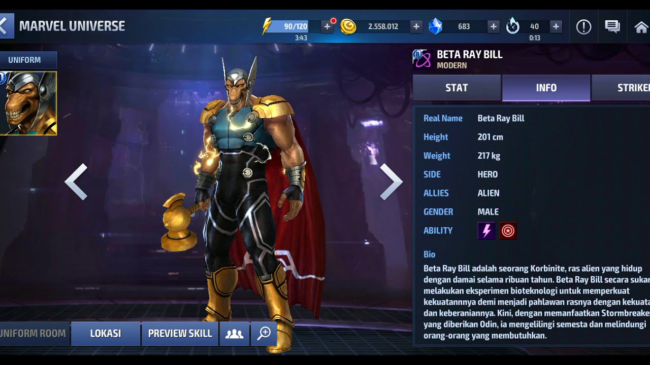 Beta Ray Bill all skill in marvel future fight - YouTube