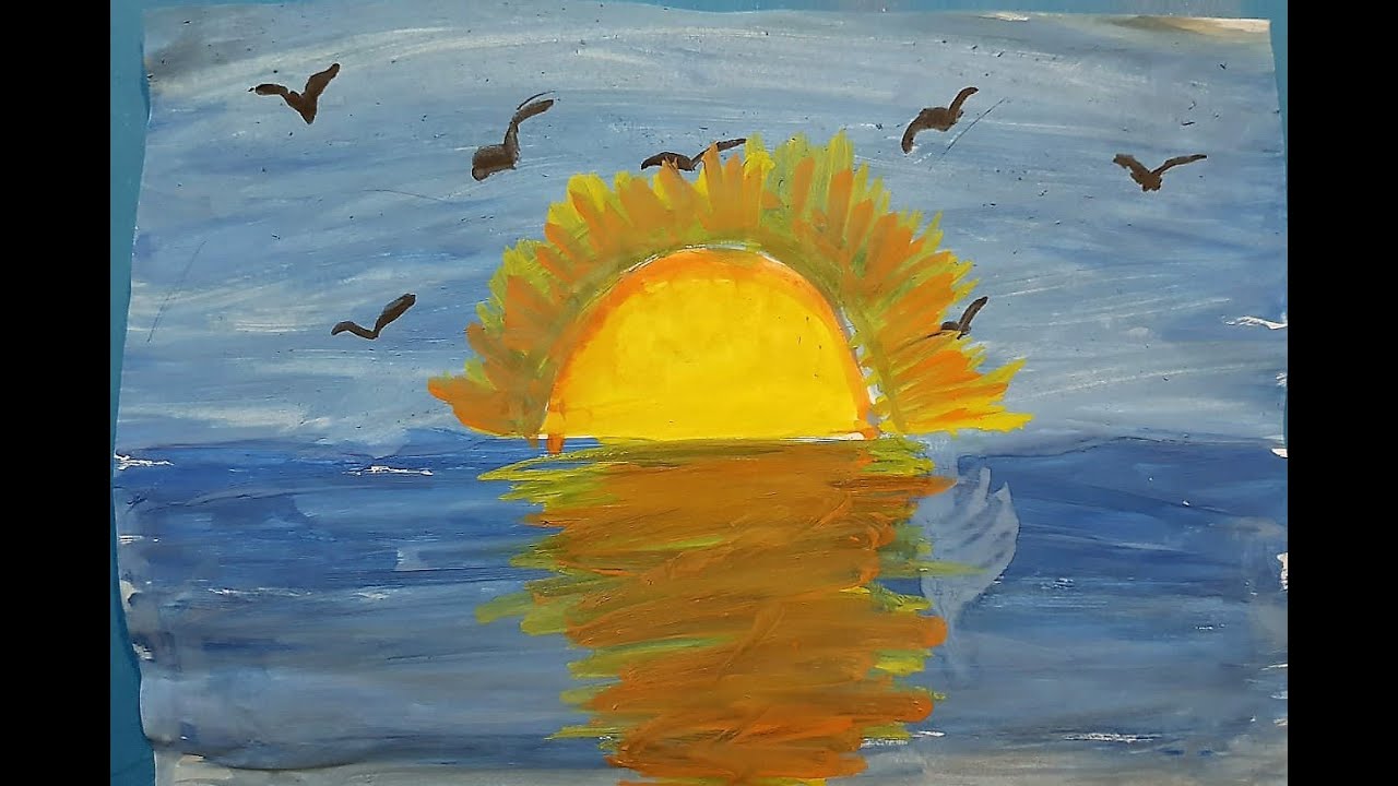 Sunset painting with poster paints - YouTube