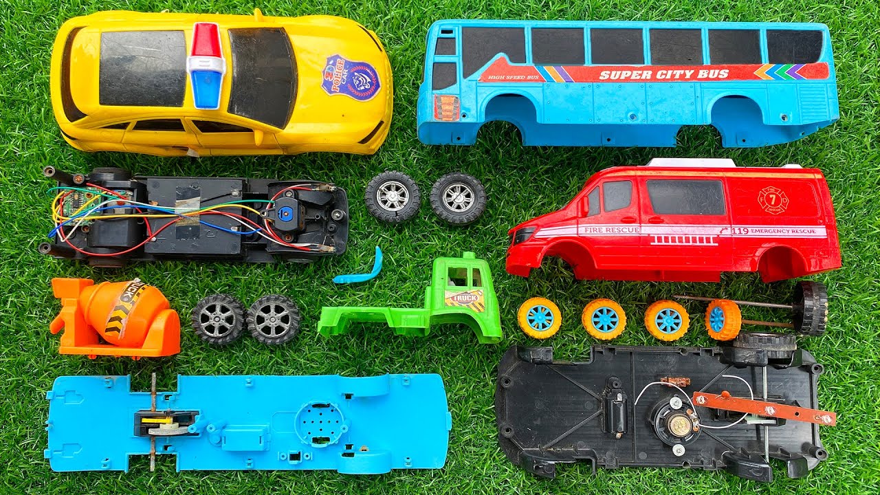 Merakit Mainan Rusak | Mobil Polisi, Truk Molen Ambulans Pemadam, Bis ...