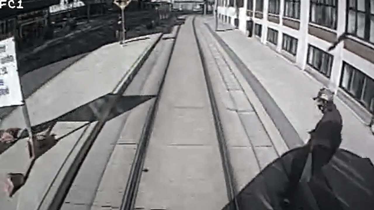 Close call: Pedestrian walks in front of train - YouTube