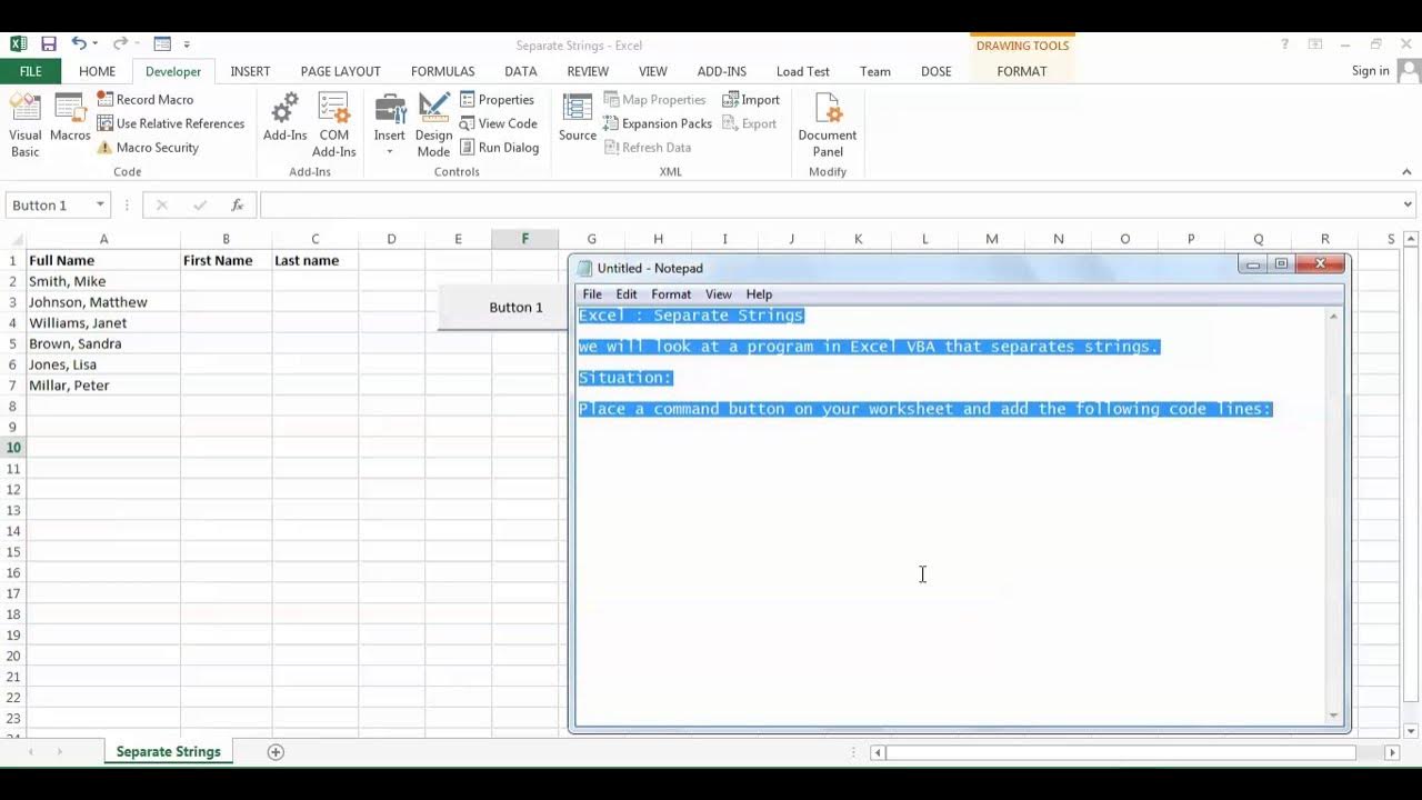 Excel Separate Strings - VBA code - YouTube