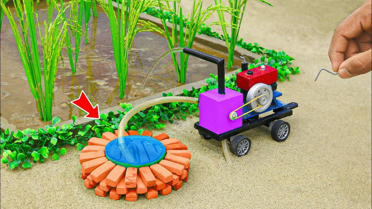 Diy mini tractor How to irrigate a paddy field using a mini diesel ...