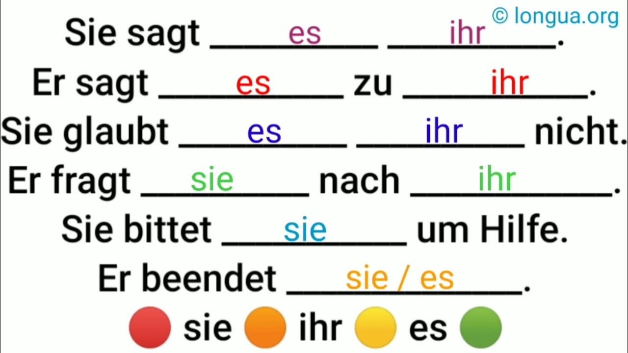 Pronomen Mix - du, dich, dir, er, ihn, ihm, sie, ihr, es, wir, ihr ...