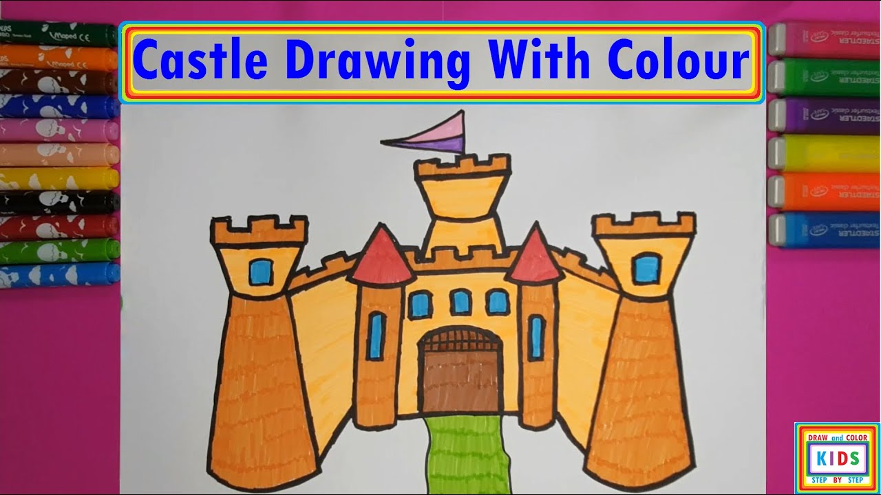 Castle Drawing With Colour | Drawing Castle Step By Step - YouTube