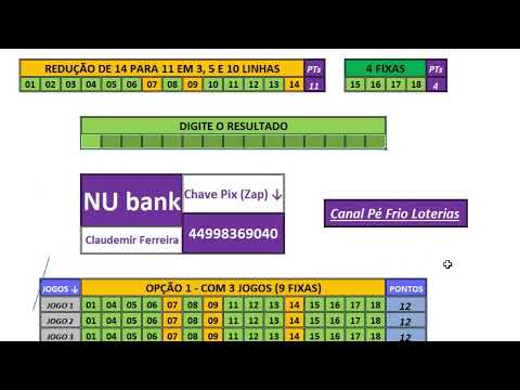 #167 - Lotofacil - 14 pontos quase sempre - Redução de 14 para 11 com mais 4 dezenas fixas