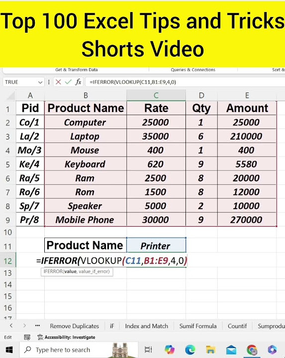 12 Top 100 Excel Tips And Tricks Shorts Video Deepak Jhanswa Iferror Formula Iferror