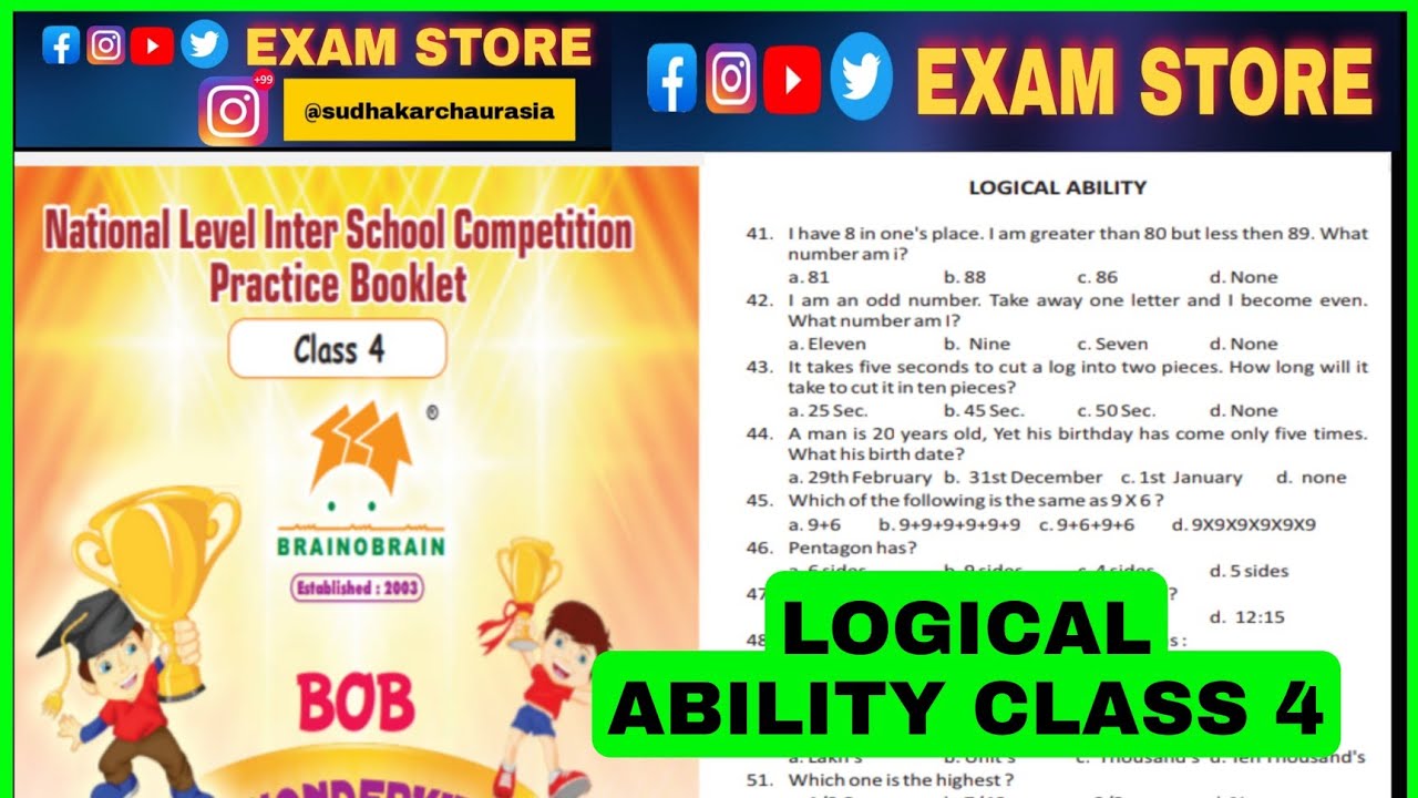 BOB CLASS 4 LOGICAL ABILITY 40 QUESTION #BRAINOBRAIN #EXAMSTORE #BOB ...