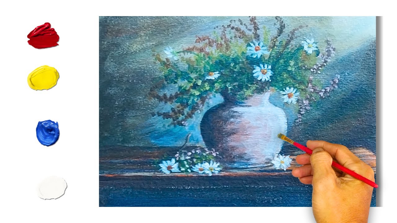 Cara Mudah Melukis Bunga Daisy - Lukisan Akrilik Untuk Pemula - YouTube