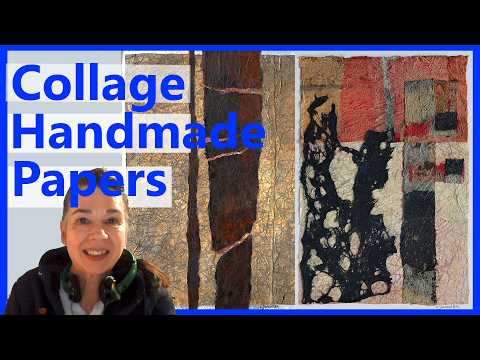 How to collage four abstracts with handmade momigami and joomchi papers ...