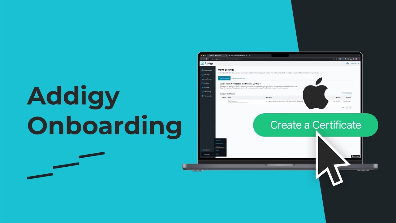 How to Integrate Apple MDM Certificate in Addigy - YouTube