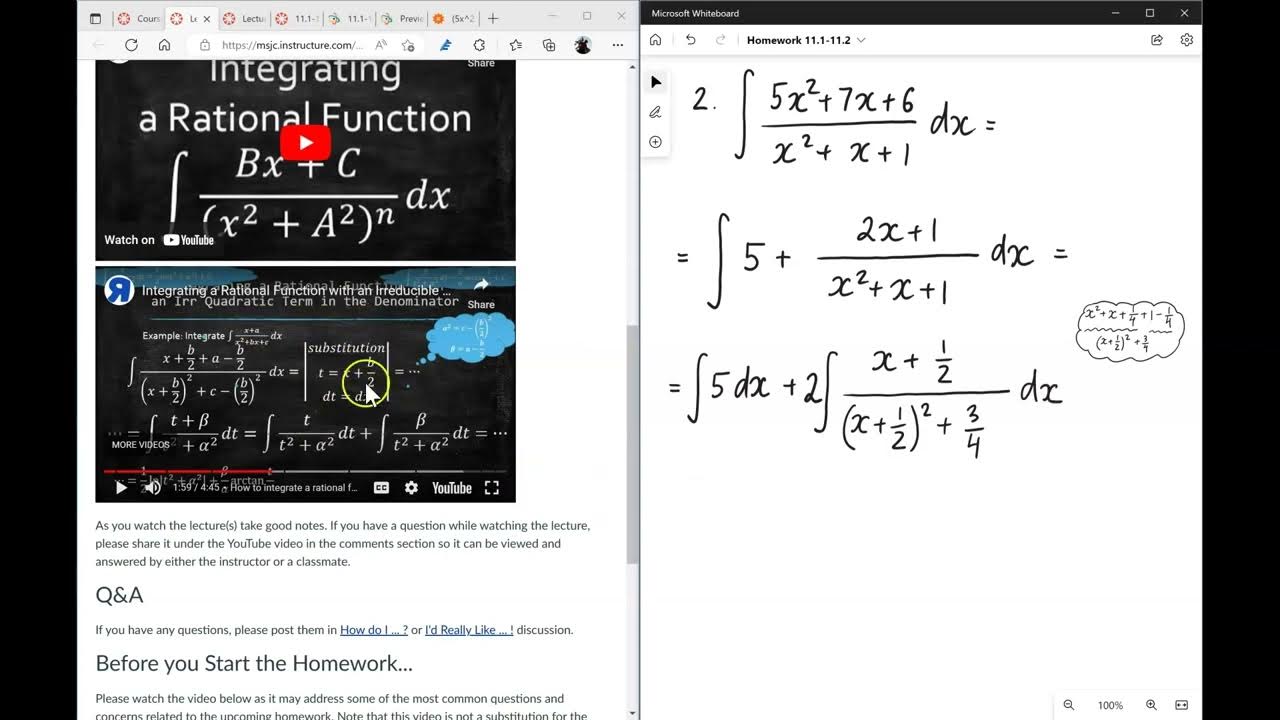 Homework 11.1-11.2 Integrating a Rational Function with a Single Term in the Denominator - YouTube