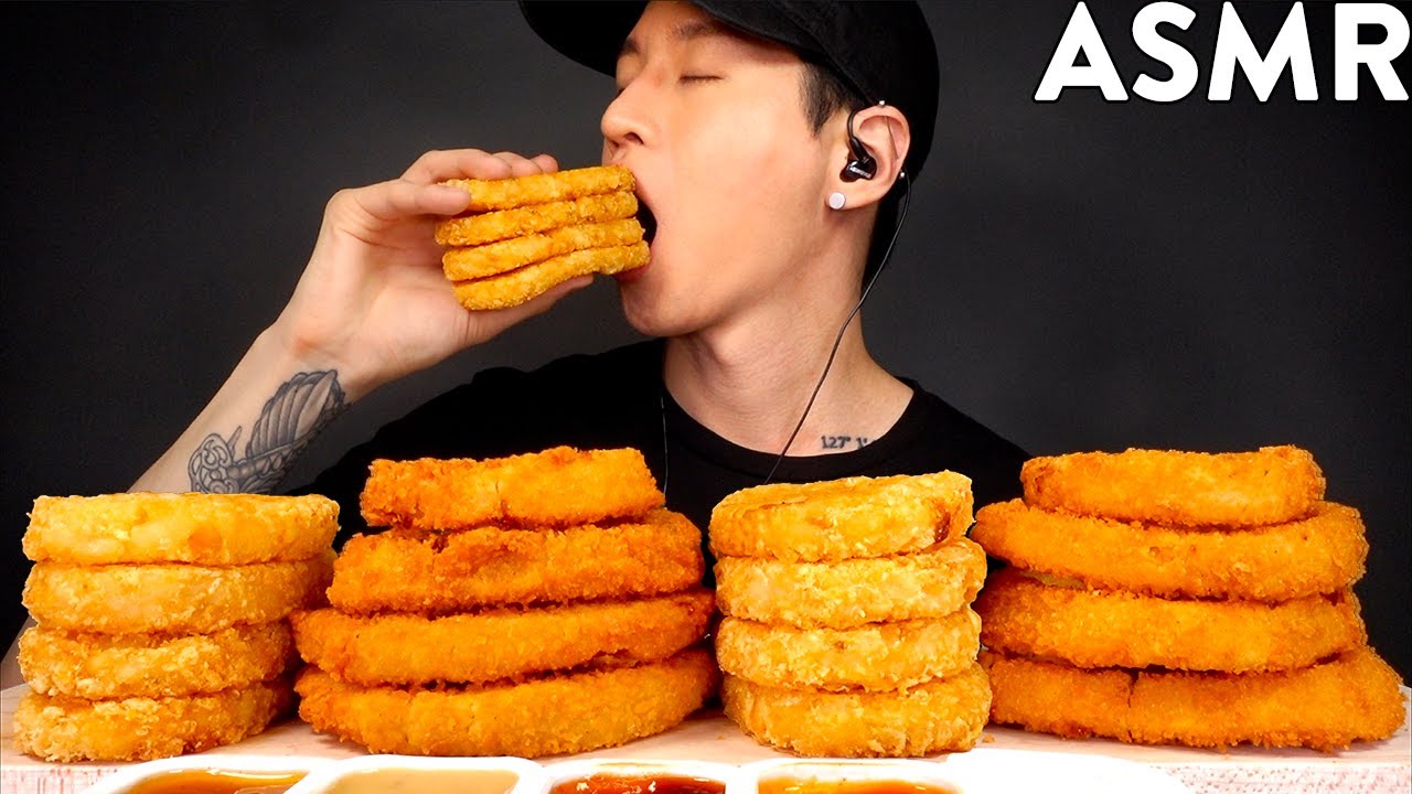 ASMR HASH BROWNS & ONION RINGS MUKBANG (No Talking) EATING SOUNDS ...