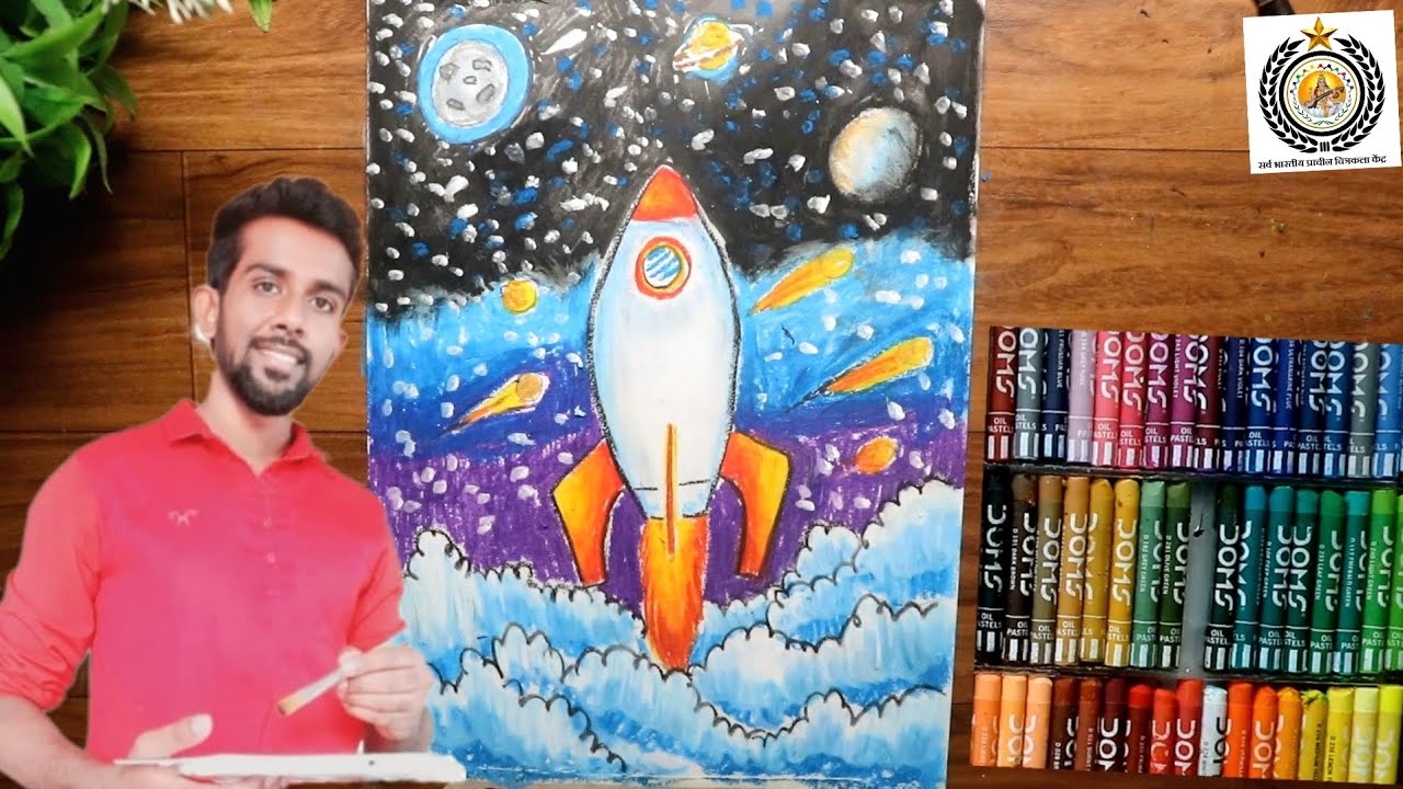 Space rocket drawing with oil pastels - YouTube