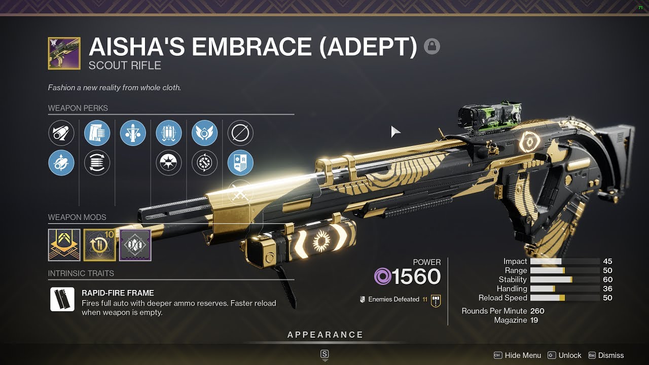 Destiny 2: Trials of Osiris - FIRST TRY AISHA'S EMBRACE ADEPT GOD ROLL ...