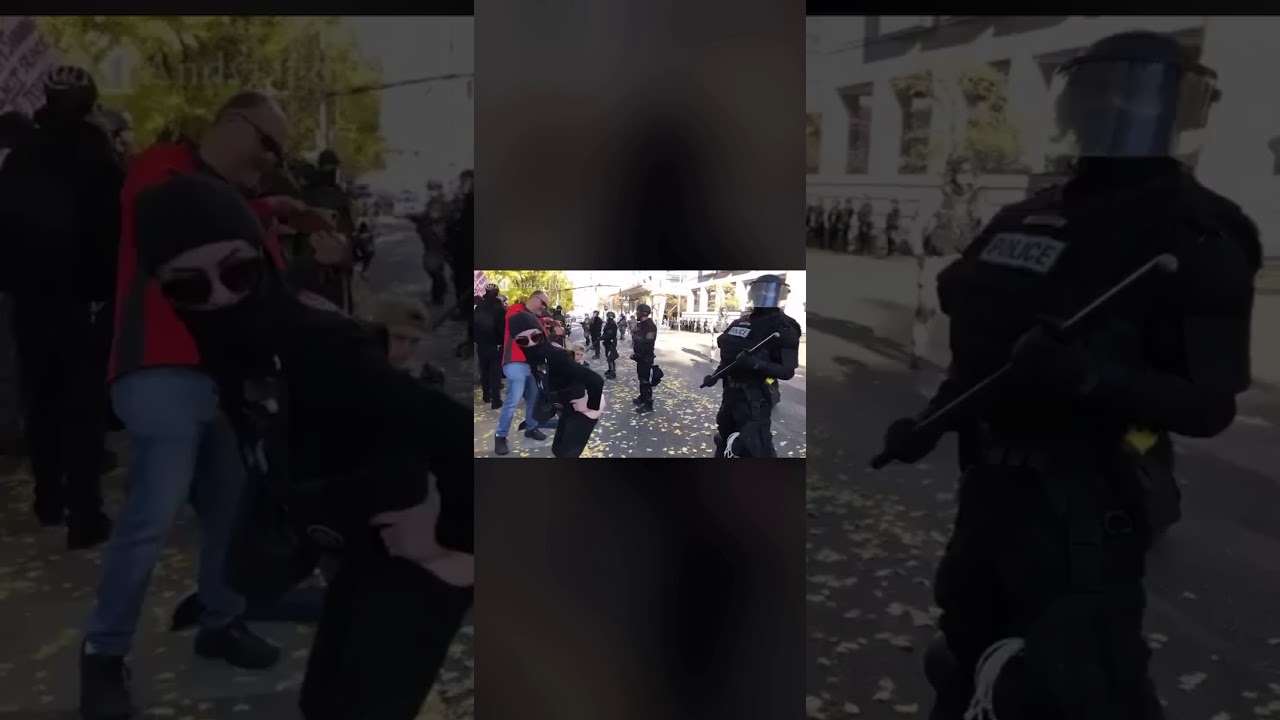 Portland antifa protest riot taunting cops while mooning - YouTube
