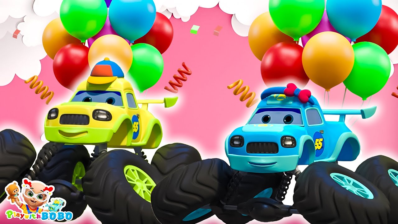 Monster Truck And Balloon In The Sky | Five Little Monster Tuck | Kids ...