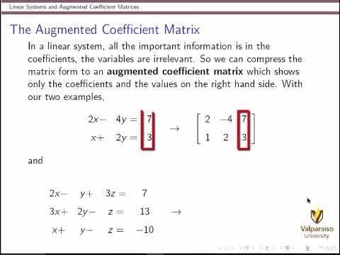 Linear Algebra Junior Unit 2 Part A - Augmented Coefficient Matrices ...
