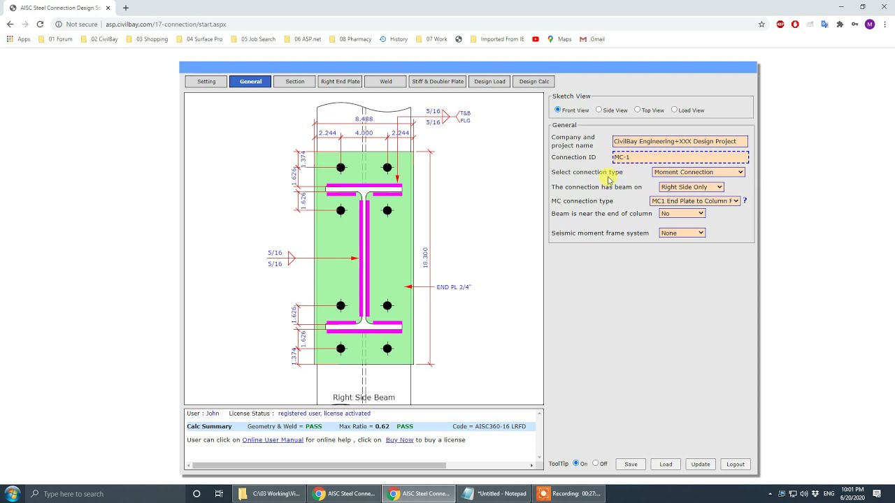 01 AISC Steel Connection Design - Quick Start - Jun 2020 - YouTube