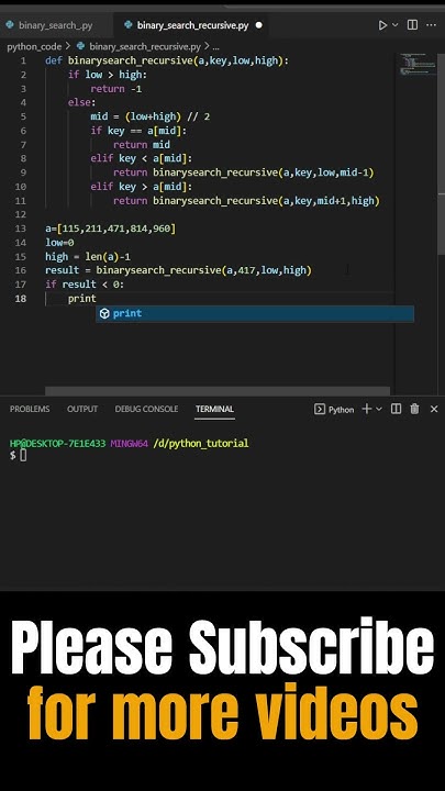 Binary Search Recursive Algirithm Binarysearch Algorithm Pythontutorial Python Shorts 1540